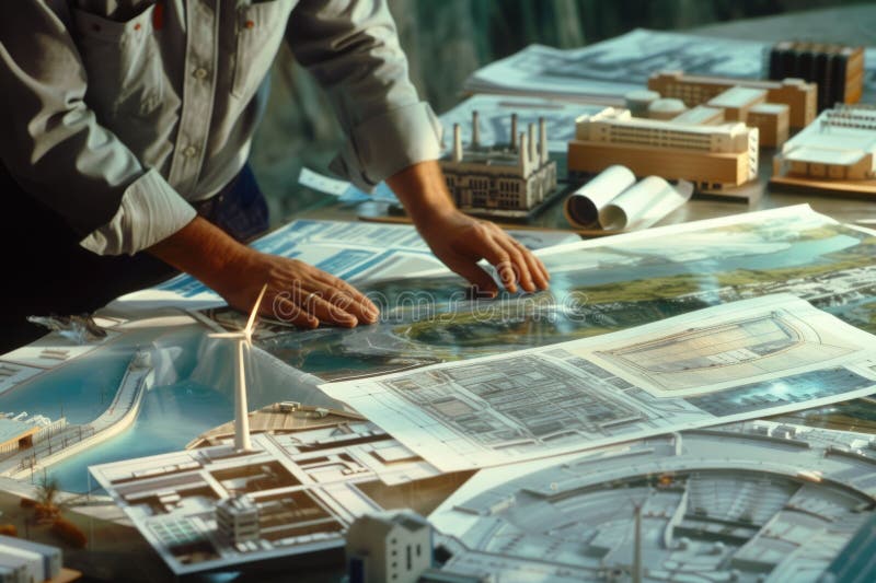 Skilled Civil Engineer Planning Urban City Plan by Using Model at Table ...
