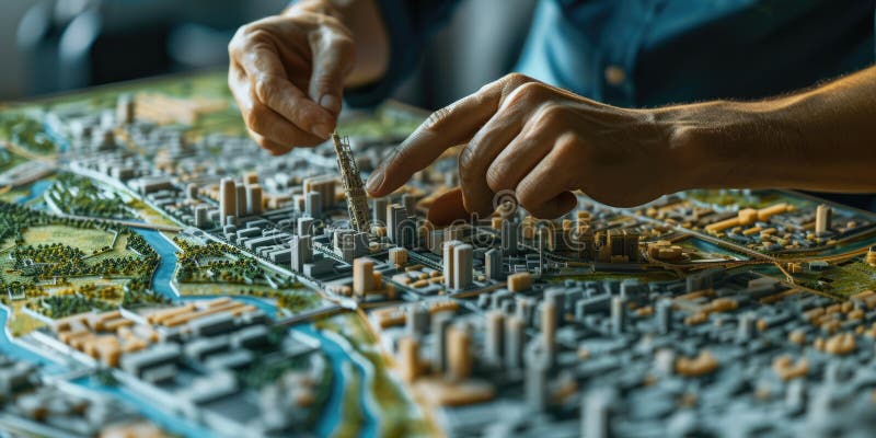 Skilled Civil Engineer Planning Urban City Plan by Using Model at Table ...