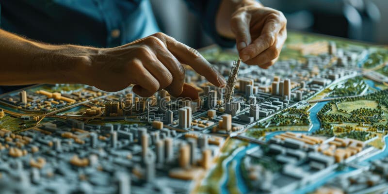 Skilled Civil Engineer Planning Urban City Plan by Using Model at Table ...