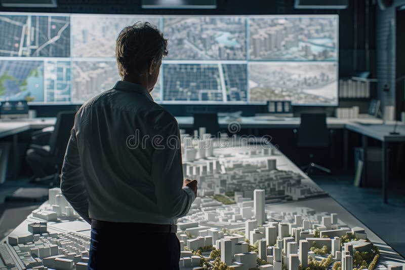 Skilled Civil Engineer Planning Urban City Plan by Using Model at Table ...