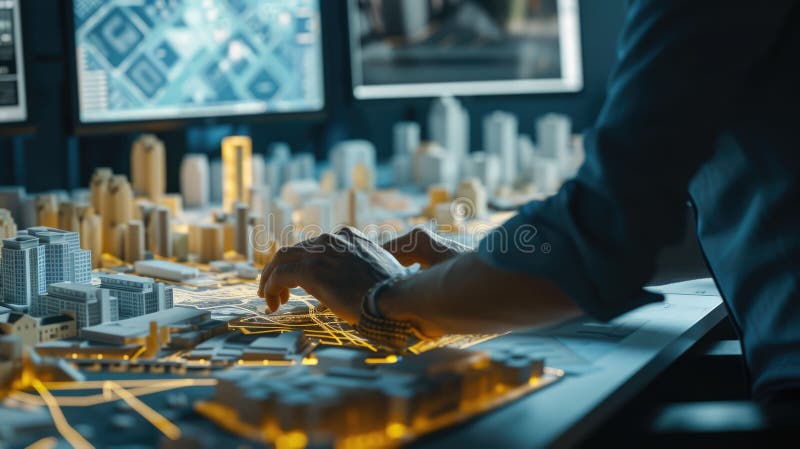 Skilled Civil Engineer Planning Urban City Plan by Using Model at Table ...