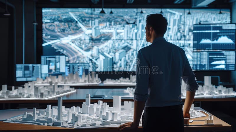 Skilled Civil Engineer Planning Urban City Plan by Using Model at Table ...