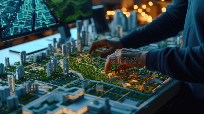 Skilled Civil Engineer Planning Urban City Plan by Using Model at Table ...