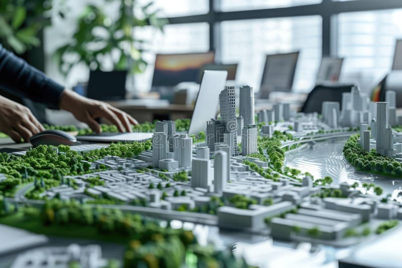 Skilled Civil Engineer Planning Urban City Plan by Using Model at Table ...