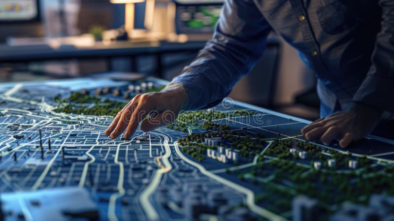 Skilled Civil Engineer Planning Urban City Plan by Using Model at Table ...