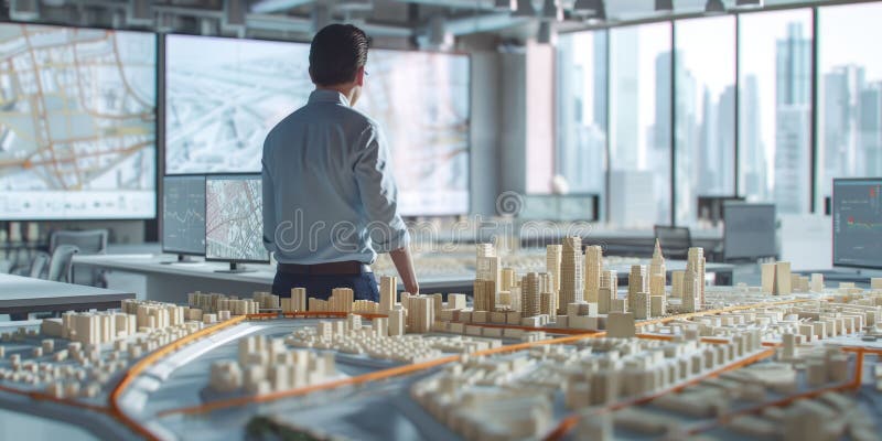 Skilled Civil Engineer Planning Urban City Plan by Using Model at Table ...