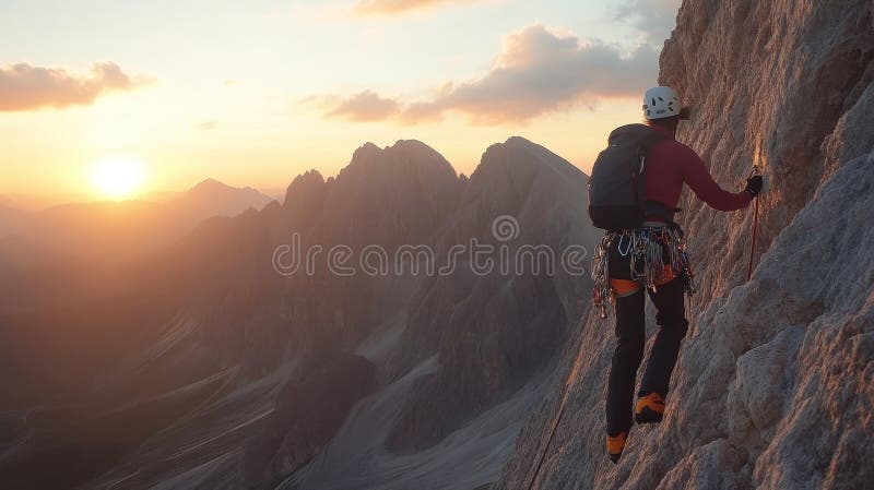 Skilled Climber Navigating Steep Rocky Terrain with Stunning Mountain ...