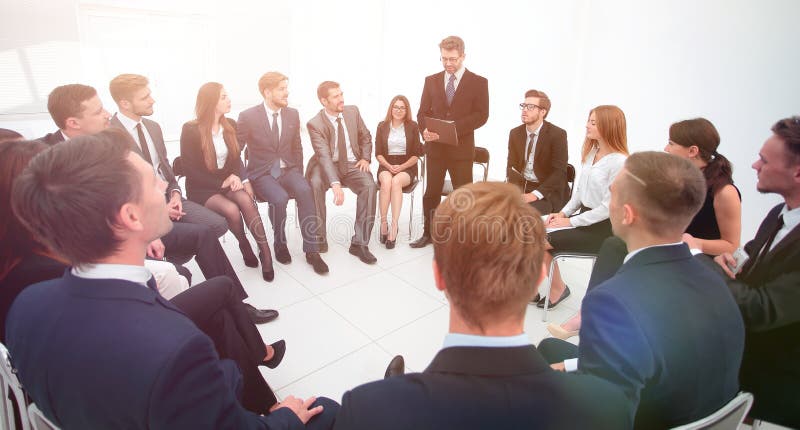 Coach Asks Questions To the Participants of the Training. Stock Image ...
