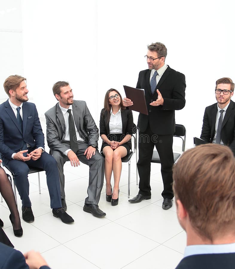 Coach Asks Questions To the Participants of the Training. Stock Image ...