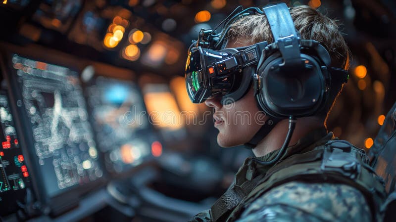 Combat Pilot Using Advanced Helmet Display Technology in a High-tech ...