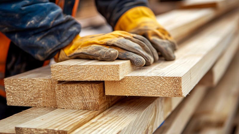 Skilled Construction Worker Assembling Wooden Planks with Protective ...