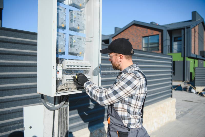 Skilled Construction Worker Repairing External Electrical Distribution ...
