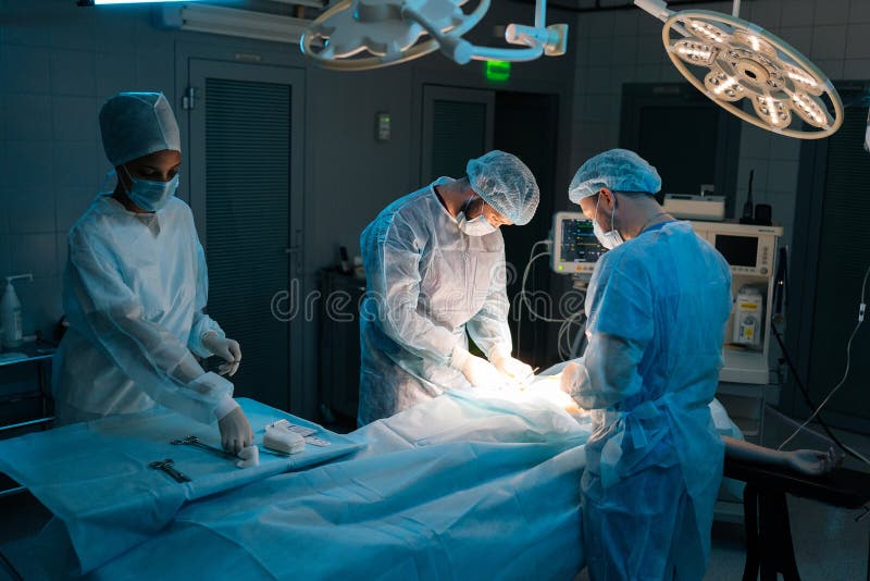 Skilled Cooperating Team of Doctors and Surgeons Processing Surgical ...