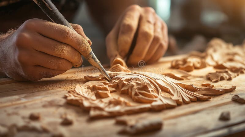 Skilled Craftsman Hand-carving a Delicate Piece of Wood Stock Image ...