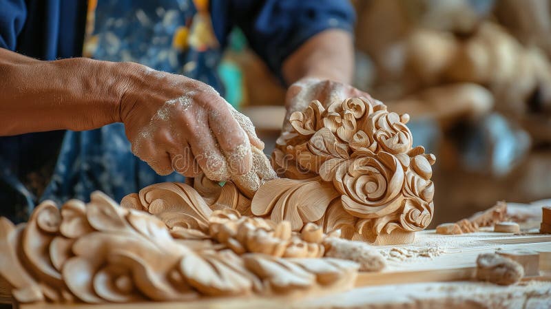 Skilled Craftsman Hand-carving a Delicate Piece of Wood Stock Image ...