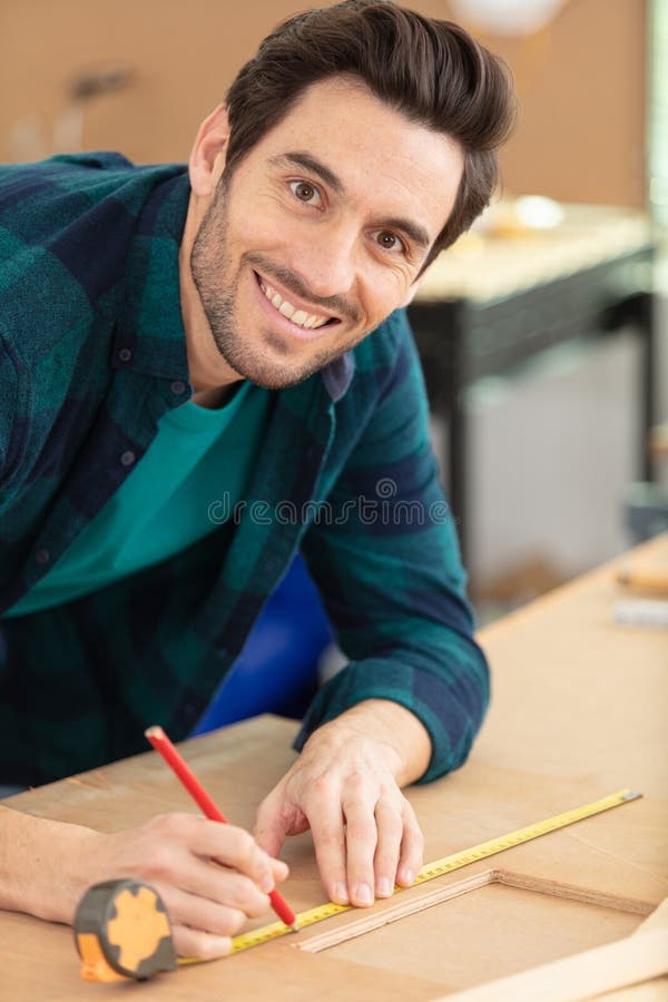 Skilled Craftsman Measuring Wooden Frame Stock Image - Image of length ...
