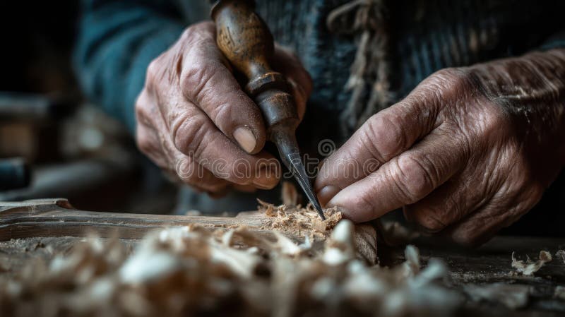 Skilled Craftsman Shaping Wood with Tools Stock Image - Image of talent ...