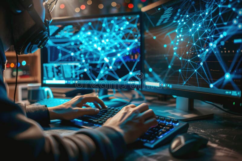 A Skilled Cybersecurity Analyst Sits at a Computer, Intensely Focused ...