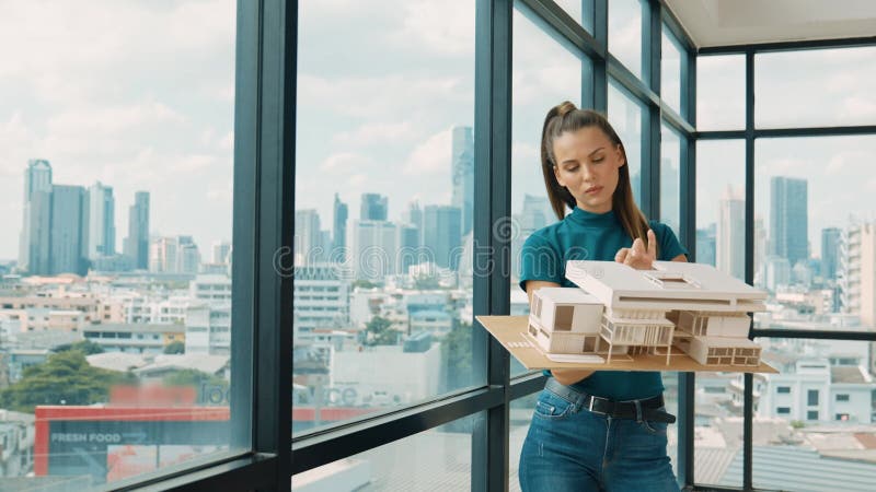 Skilled Engineer Check House Model by Turning Left and Right Side ...