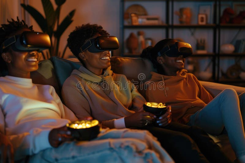 Skilled Family Using Visual Reality Goggle while Enjoy Watching Movie ...
