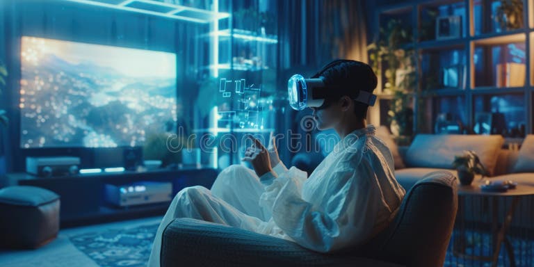 Skilled Gamer Using VR Goggle Connecting in Visual World Program. AIG42 ...