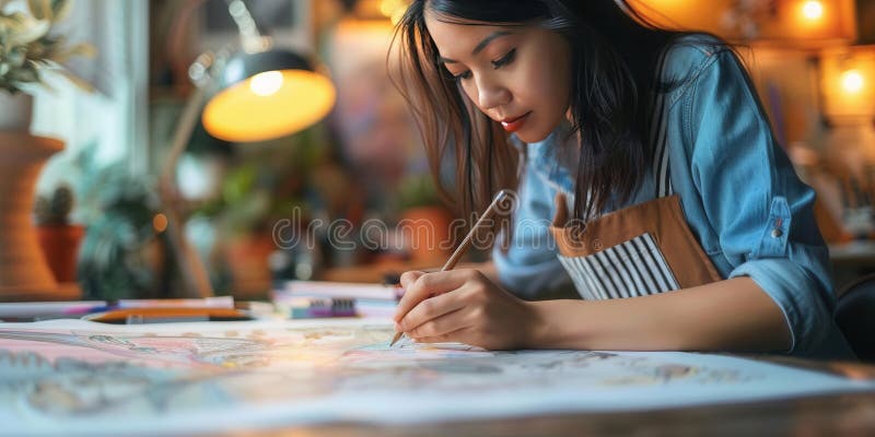 Creative Exploration. Graphic Designer Immersed in Designing a Vibrant ...