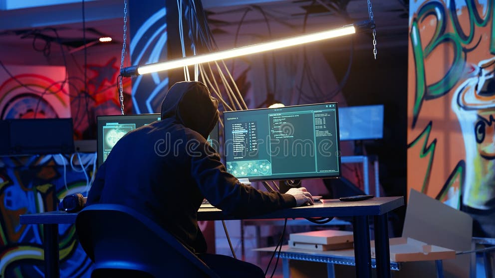 Skilled Hacker Deploying Malware on Unaware Victims Computers Stock ...