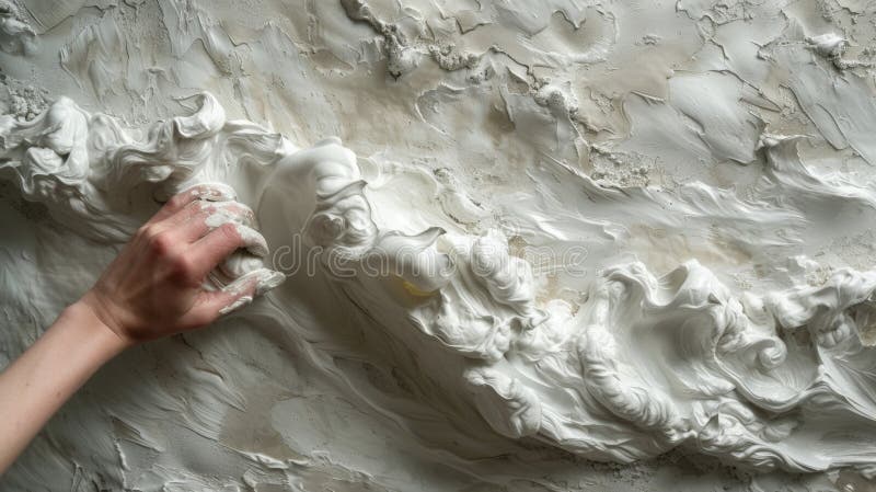 A Skilled Hand Applying Layers of Textured Plaster To a Wall Creating a ...