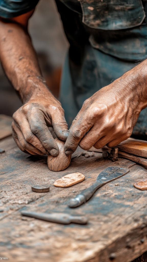 Skilled Hands Craft a Wooden Piece in a Rustic Workshop, AI Stock Image ...