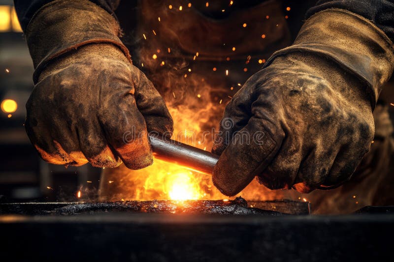 Skilled Hands Forge Hot Metal with Sparks, Generative Ai Stock ...