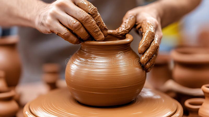Skilled Hands Shaping a Clay Pot on a Pottery Wheel, Demonstrating ...