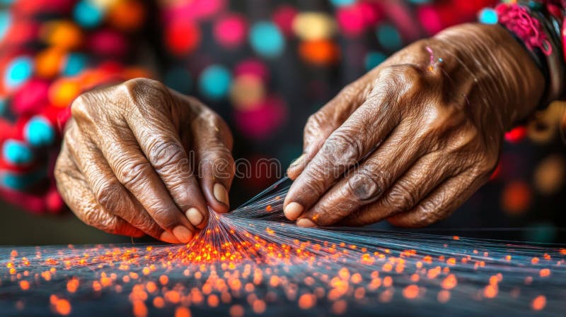 Skilled Hands Weaving Vibrant Threads into Fabric Stock Illustration ...