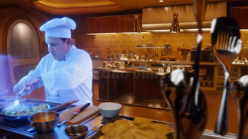 A Skilled Hologram Chef Utilizes Advanced Cooking Techniques in a Unique Kitchen Blending ...