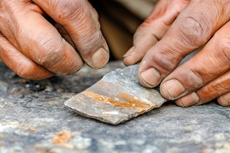 A Skilled Hunter Gatherer Shapes Flint into Precise Stone Tools in ...