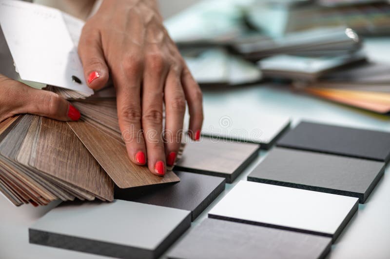 A Skilled Interior Designer Carefully Matches Color Samples, Selecting ...