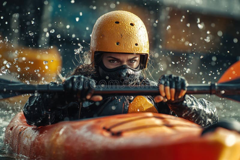 Kayaker Navigating Intense Rapids with Determination during a Water ...