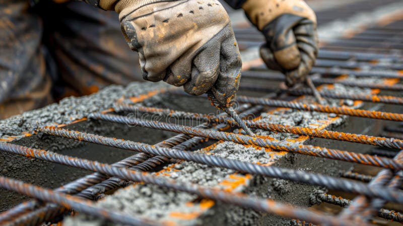 Skilled Labor Ties Rebar Steel with Precision in Construction Work ...