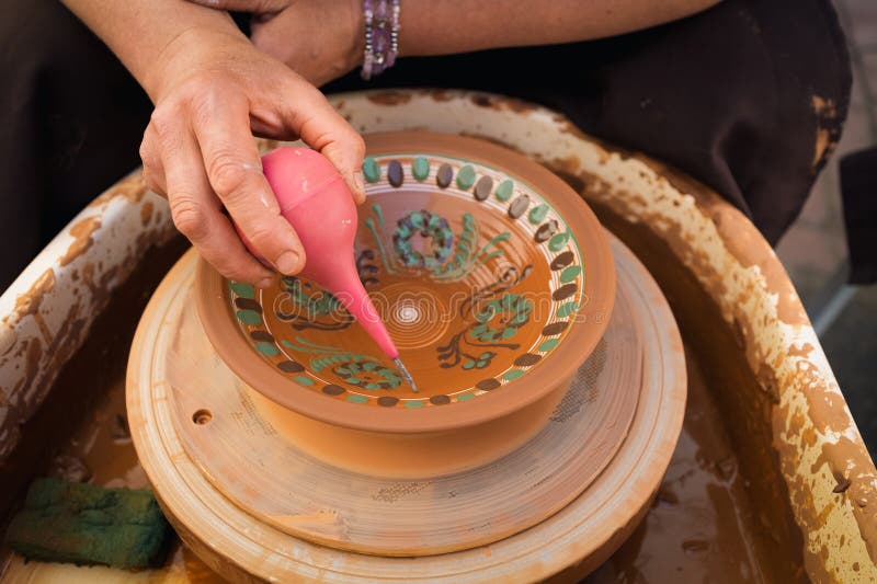 Lady Drawing on Ceramic Bowl Stock Photo - Image of adult, females ...