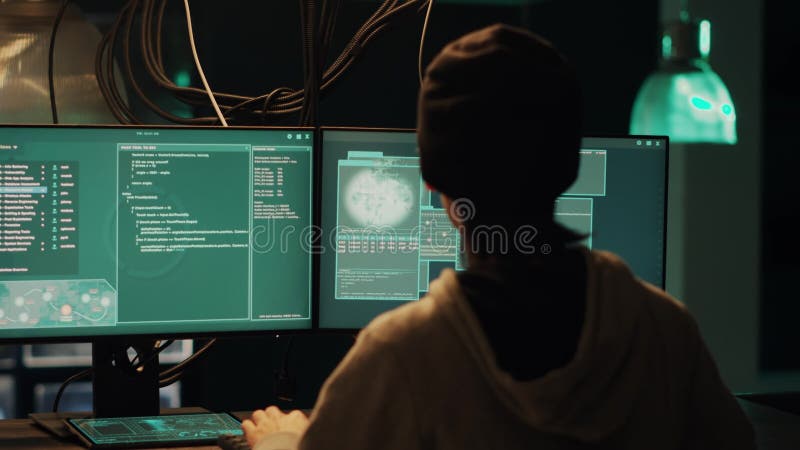 Skilled Male Hacker Exploiting System Vulnerability and Breaking into Firewall Encryption Stock ...