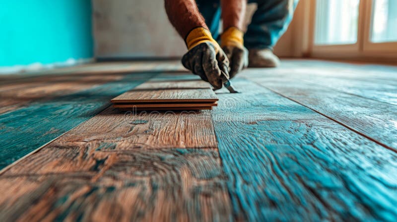 A Skilled Man is Installing Laminate Flooring in His Home with His Bare ...