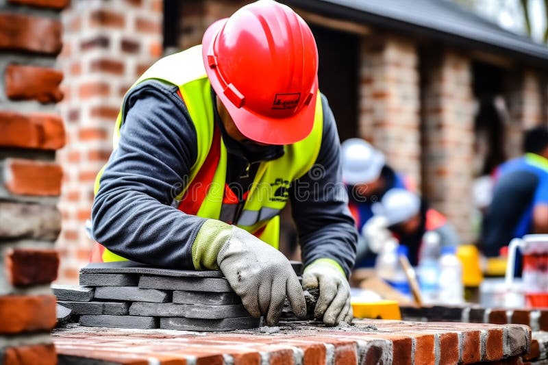 Skilled Mason Laying a Wall with Precision Using Concrete Blocks in ...