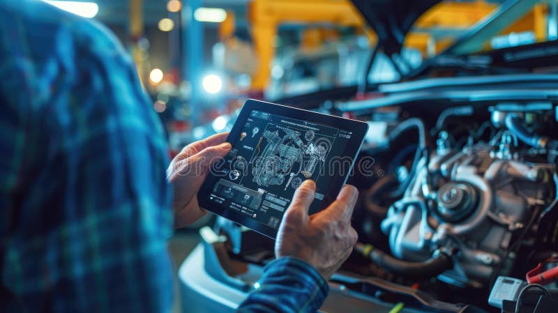 Skilled Mechanic Using Augmented Reality Tablet for Car Engine ...