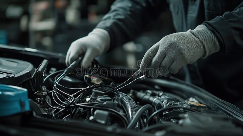 Mechanic Performing Engine Diagnostics in an Auto Repair Shop during ...