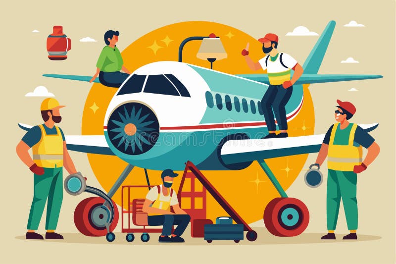 Skilled Mechanics Work Diligently on an Airplane To Ensure it is Ready ...