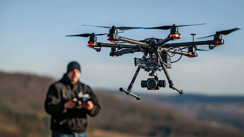 A Skilled Operator Maneuvers a Professional Drone Equipped with a High ...