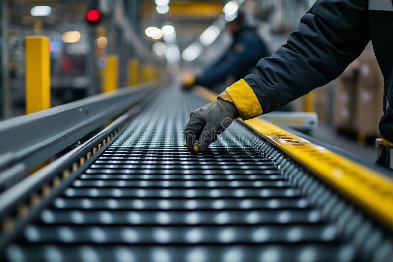 Skilled Operator Troubleshooting a Conveyor System during Afternoon ...