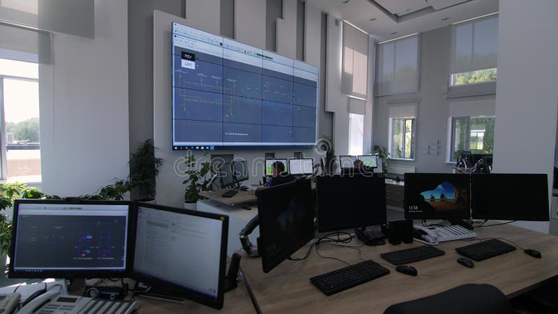 Operators Work on Computers with Monitors in Control Office Stock Video ...