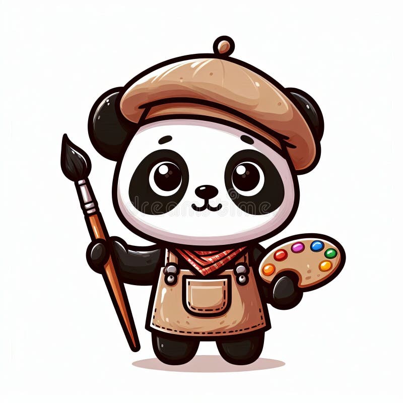 Skilled Panda Artist in Classic Beret Stock Illustration - Illustration ...