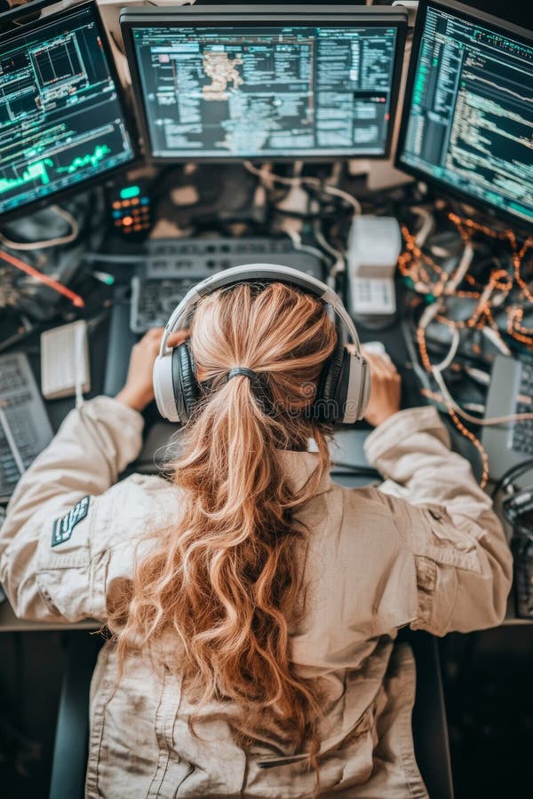 A Skilled Person Uses Multiple Screens in a Modern Workspace ...