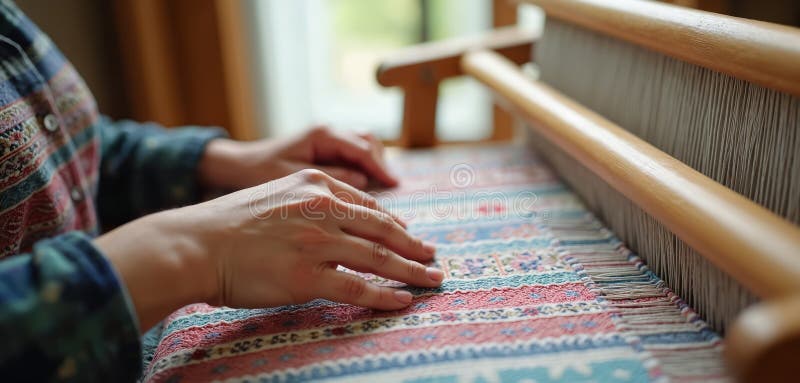 Skilled Person Weaving Cotton Cloth with Complex Design Using Loom ...